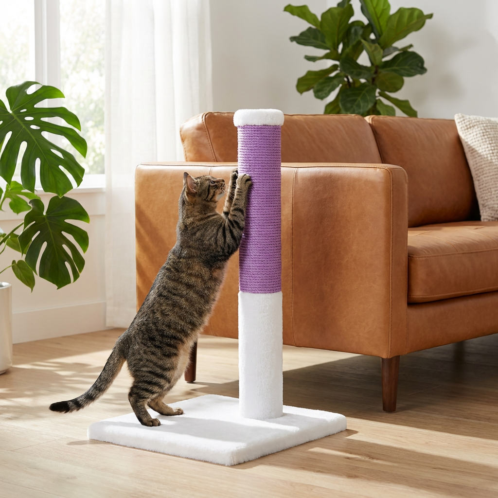 Noba Classic 28" Scratching Post – White Faux Fur | Minimalist Cat ...