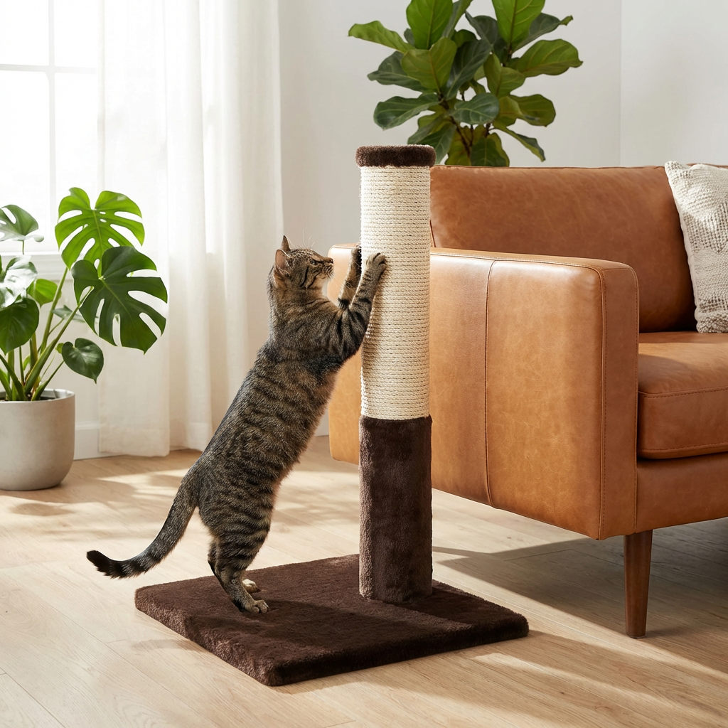 Noba Classic 28" Scratching Post – Brown Faux Fur | Sturdy Cat Scratcher